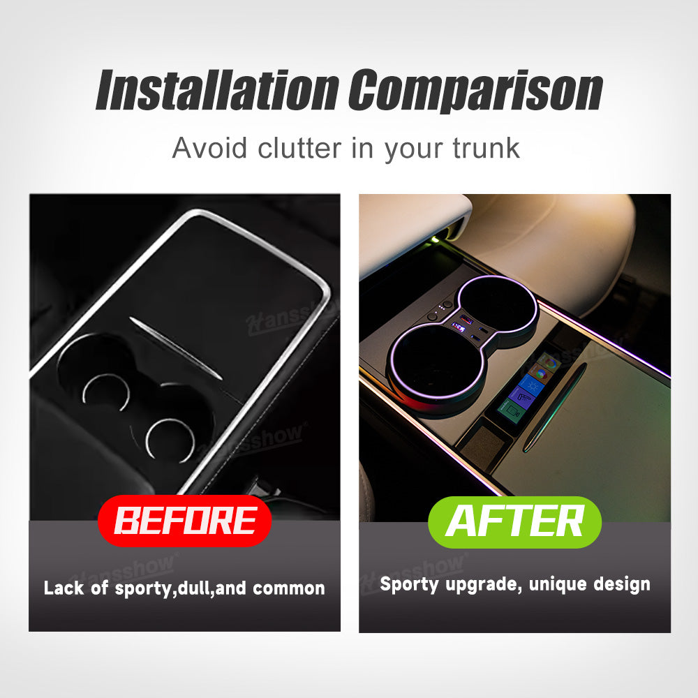 Model Y/3 Center Console Ambient Light with Cup Holder HUB Adapter Kit ...