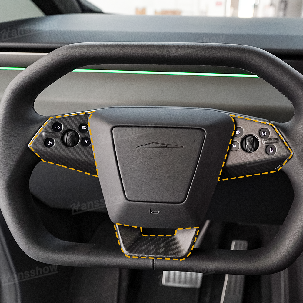 Tesla Cybertruck Steering Wheel Cover Real Carbon Fiber Middle Frame D ...