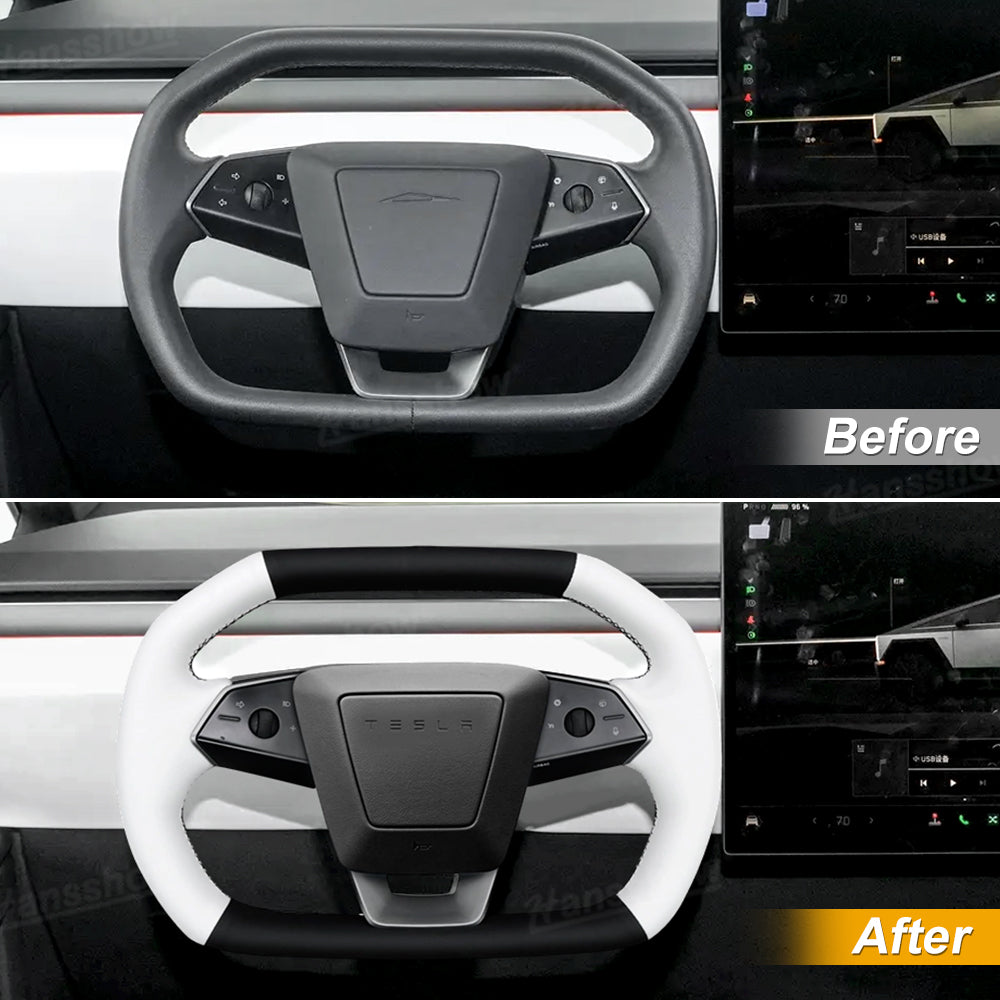 Cybertruck DIY Hand Stitching Steering Wheel Cover Black Top & Bottom ...