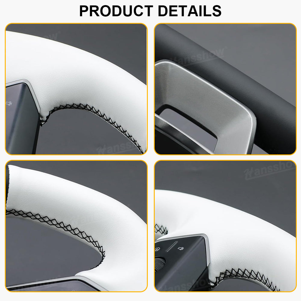 Cybertruck DIY Hand Stitching Steering Wheel Cover Black Top & Bottom ...