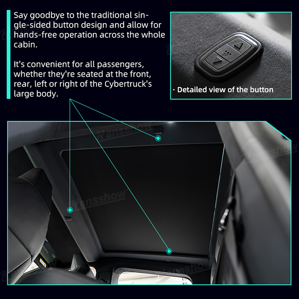 Cybertruck Electric Sunshade 2.0 Frameless Glass Roof Power Sunshade w ...