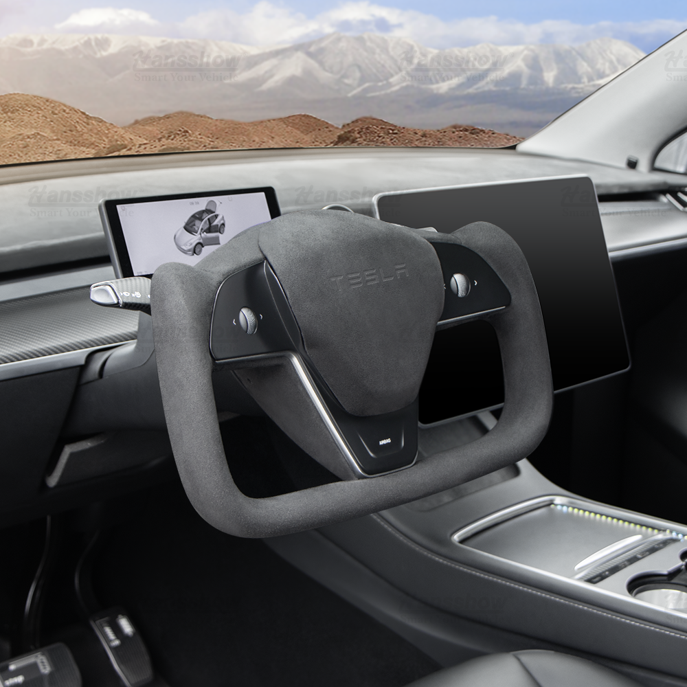 Tesla Model 3/Y Alcantara Black Yoke Steering Wheel Design Inspired by ...
