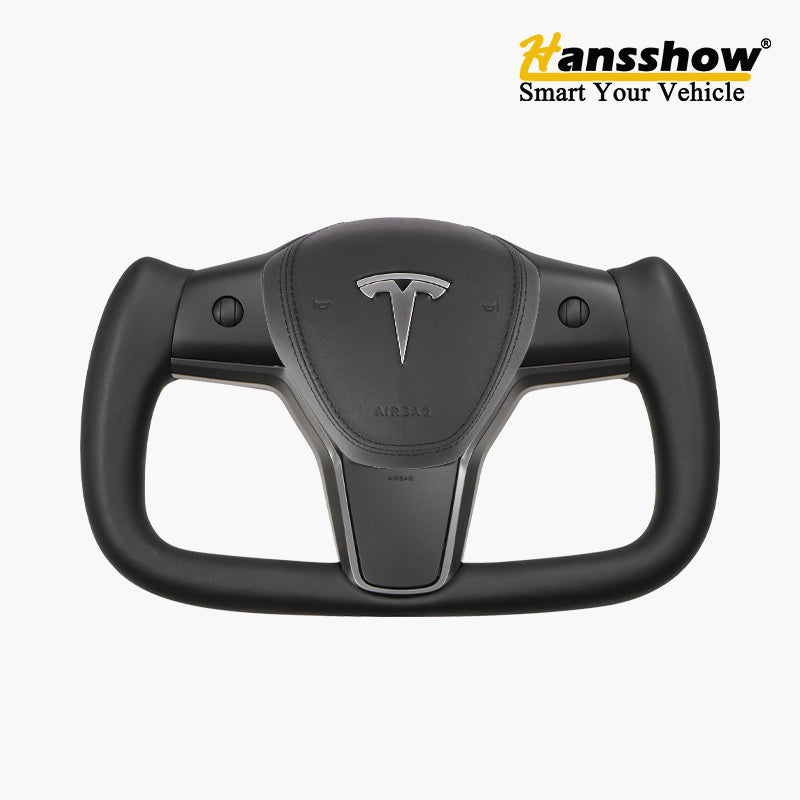 HANSSHOW Tesla Yoke Steering Wheel for Model 3/Y Ellipse Normal Black ...